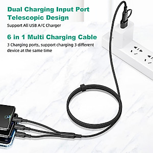 Multi Charging Cable 3Pack-6ft, Multi USB Cable Braided 6 in 1 Multiple Phone Charger Cable Universal USB A/C Charging Cable to Lightning/Type C/Micro USB Port for Cell Phone (Gray,Black,Red)