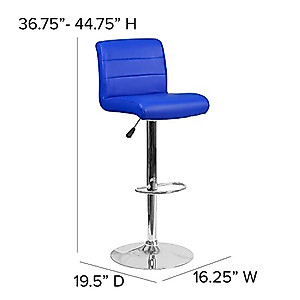 Flash Furniture Marietta 2 Pk. Contemporary Blue Vinyl Adjustable Height Barstool with Rolled Seat and Chrome Base