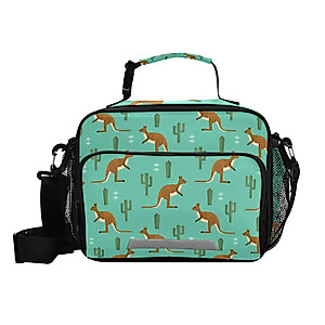Glaphy Kangaroo and Cactus Lunch Bag, Cooler Lunch Box Insulated Lunch Tote Bags Food Container for Men Women Kids