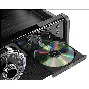 Victrola Mid Century 6-in-1 Bluetooth Record Player & Multimedia Center with Built-in Speakers - 3-Speed Turntable, CD & Cassette Player, AM/FM Radio | Wireless Music Streaming | Grey