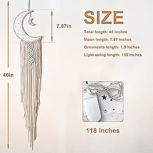 MGahyi Moon Star Dream Catcher Decor,Macrame Woven Dreamcatcher with Light,Bohemian Wall Hanging Decoration,Bedroom,Home Decoration (Moon White)