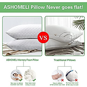 ASHOMELI Pillows Standard 2 Pack Shredded Memory Foam Pillows Cooling Adjustablefor Sleeping Good for Side and Back Sleeper with Washable Removable Bamboo Cover