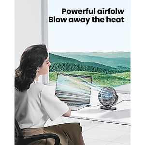 Gaiatop USB Desk Fan, 3 Speeds Powerful Portable Fan, 5.5 Inch Quiet Cooling Mini Fan, 90° Rotate Small Table Fan with 5ft Cable Personal Fan for Desktop Home Office Travel Black