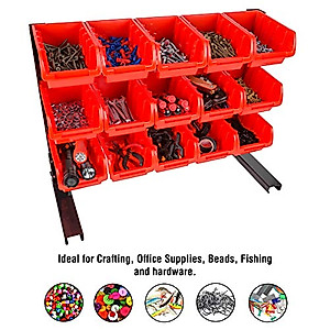 15-Bin Garage Organization Rack - Carbon Steel Rack with Removable Stackable Plastic Garage Storage Bins - Tools Organizer or Small Parts Organizer for Hardware, Crafts, or Office Supplies by Stalwart