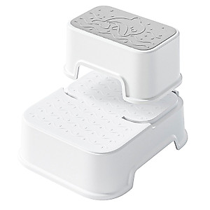 Two Step Stool for Kids, Anti-Slip Sturdy Toddler Two Step Stool for Bathroom, Kitchen and Toilet Potty Training (White)