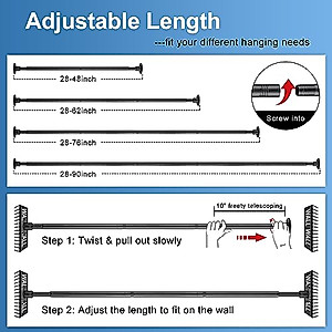 Matte Black Shower Curtain Rod - 28 to 48" Adjustable Non Slip Shower Rod Wall Mounted for Bathroom,Closet,Kitchen - Rustic Industrial Curtain Rod