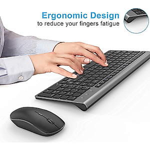 Wireless Keyboard and Mouse,J JOYACCESS 2.4G Ergonomic and Slim Wireless Computer Keyboard Mouse Designed for Windows, PC, Laptop,Tablet - Black Grey