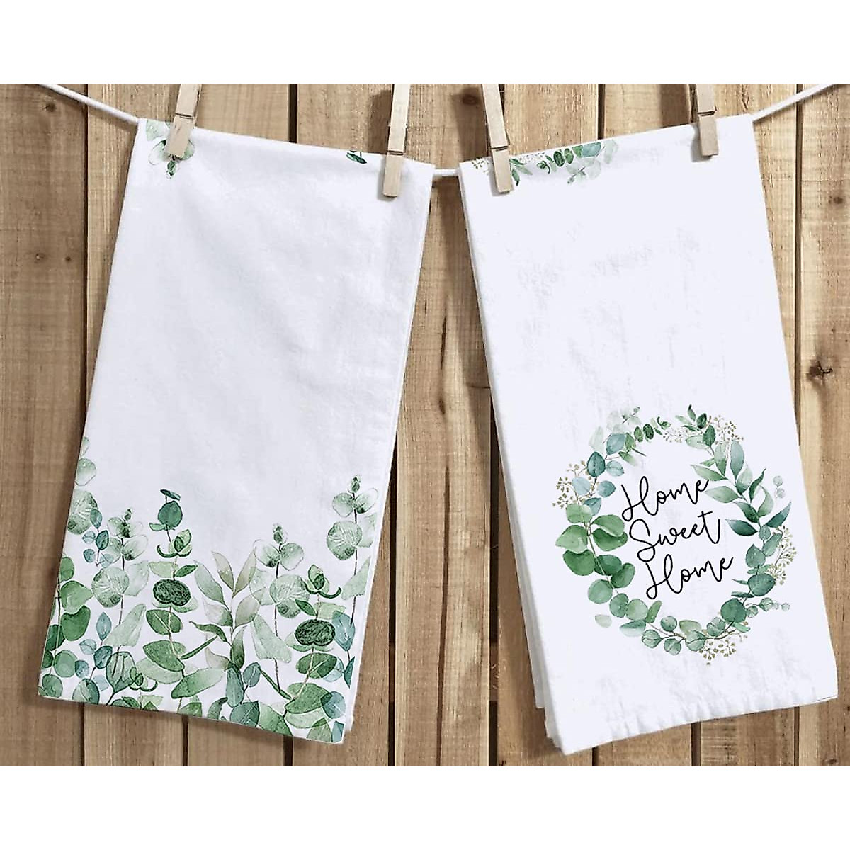 Watercolor Eucalyptus Leaves Home Sweet Home Kitchen Dish Towel 18 x 28 Inch, Summer Greenery Tea Towels Dish Cloth for Cooking Baking Set of 2