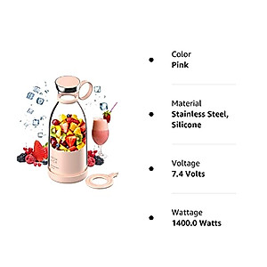 Personal Size Blender, Portable Mini Blender for Fresh Juice, Smoothies, Shakes with Battery Powered USB Blender (Pink)