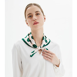 MEISEE Pure Mulberry Silk Scarfs Women Small Square Scarf 21" x 21" Breathable Lightweight Neckerchief Printed Headscarf (B-60 Green dot)