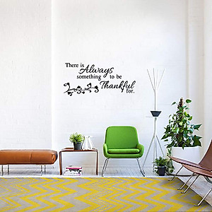 There is Always Something to be Thankful for - Pure Black Vinyl Decal Quotes Separated Letters Home Décor Art Lettering Wall Sayings Inspirational Words Mural Motto