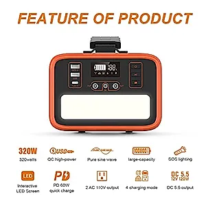 (US Shipping) NECESPOW Portable Power Station,322Wh/100800mAh Lifepo4 Battery Backup Supply Solar Generator,320W(Peak 600W) Pure Sine Wave, PD60W Output for Camping CPAP Outdoor RV Emergency