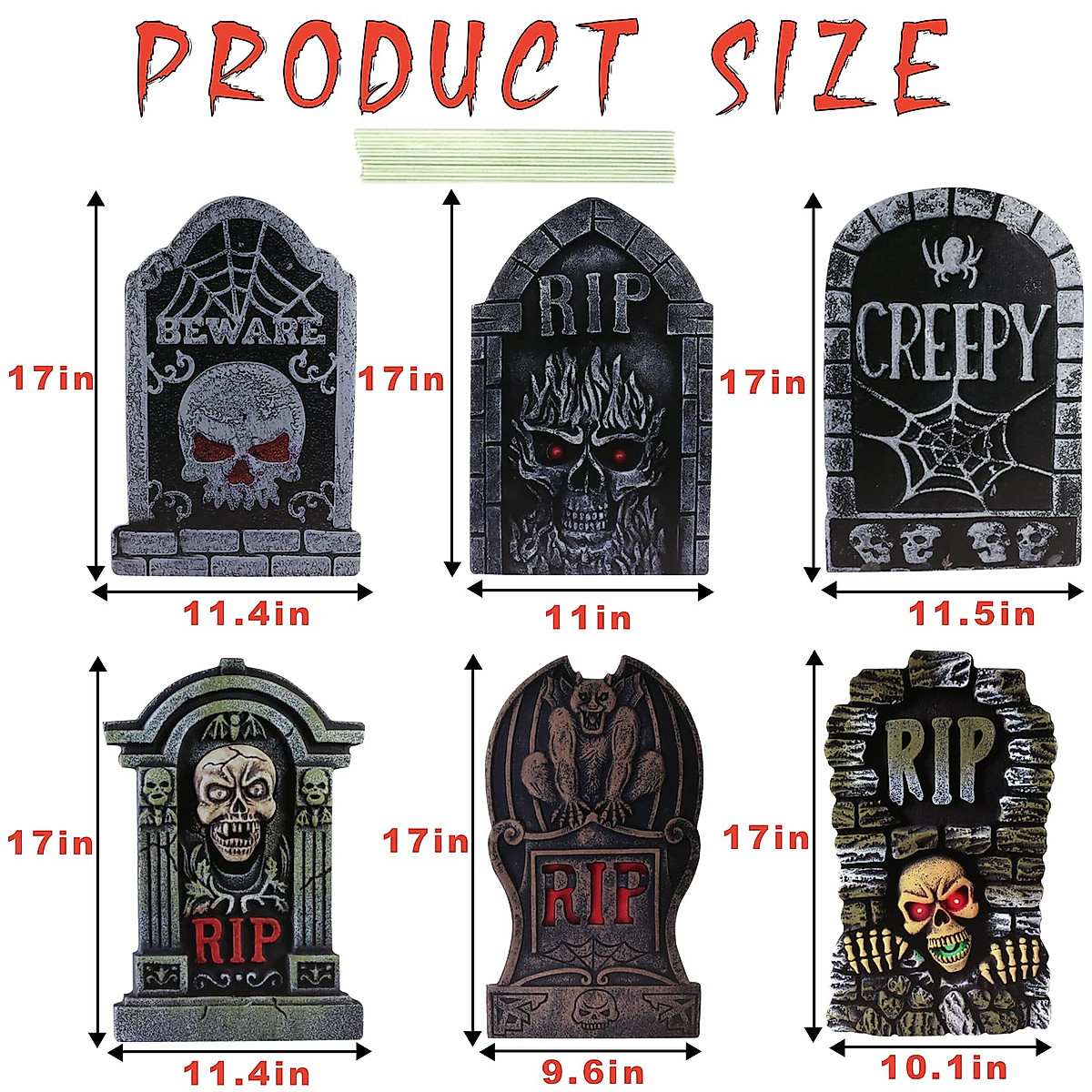 17in Tombstones Yard Sign with Stakes, 6PCS Graveyard Halloween Decorations Scary Gravestone Headstone Lawn Signs Halloween Decor Halloween Tombstones & Cemetery Decorations Waterproof(Large)