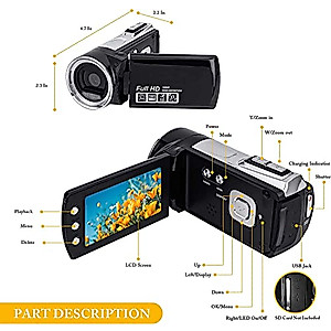 Vmotal Video Camera Camcorders 24 MP Digital Camera Video Recorder FHD 1080P 30FPS 2.7 Inch Vlogging Camera YouTube TikTok Camcorder for Kids Children Student Teenager Beginner