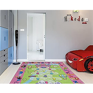 Ottomanson Machine Washable Wrinkle Free Hopscotch Princess Design Cotton 4x6 Kid's Area Rug for Playroom, Kid's Room, Bedroom, Kindergarten, 4' x 6', Pink