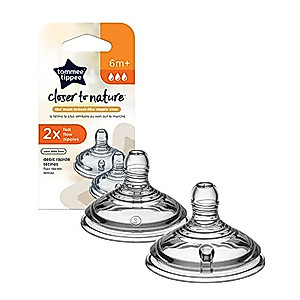 Bundle of Tommee Tippee Closer to Nature Baby Bottles Slow Flow Breast-Like Nipple with Anti-Colic Valve (9oz, 4 Count) + Tommee Tippee Closer to Nature Fast Flow Baby Bottle Nipples, 6+ Months 2pk