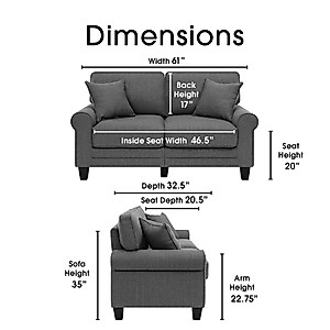 Serta Copenhagen Love Seats, 61" Loveseat, Dark Gray