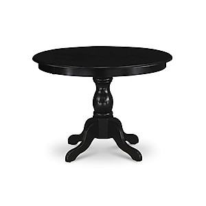 East West Furniture HBEL5-ABK-35 5 Piece Kitchen Table & Chairs Set Includes a Round Dining Room Table with Pedestal and 4 Doeskin Linen Fabric Upholstered Chairs, 42x42 Inch, Wirebrushed Black