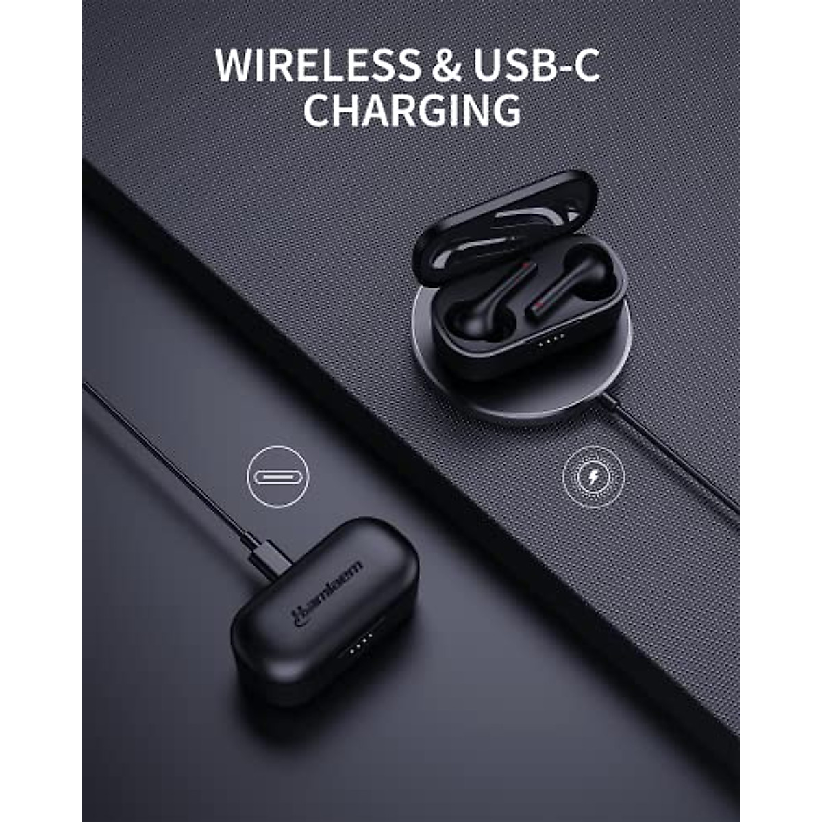 Hamlaem True Wireless Earbuds, Bluetooth Headphones with Immersive Sound, Wireless Charging Case, USB-C Quick Charge, 30-Hour Playtime, IPX8 Water Resistance, Touch Control and Noise Canceling Mics