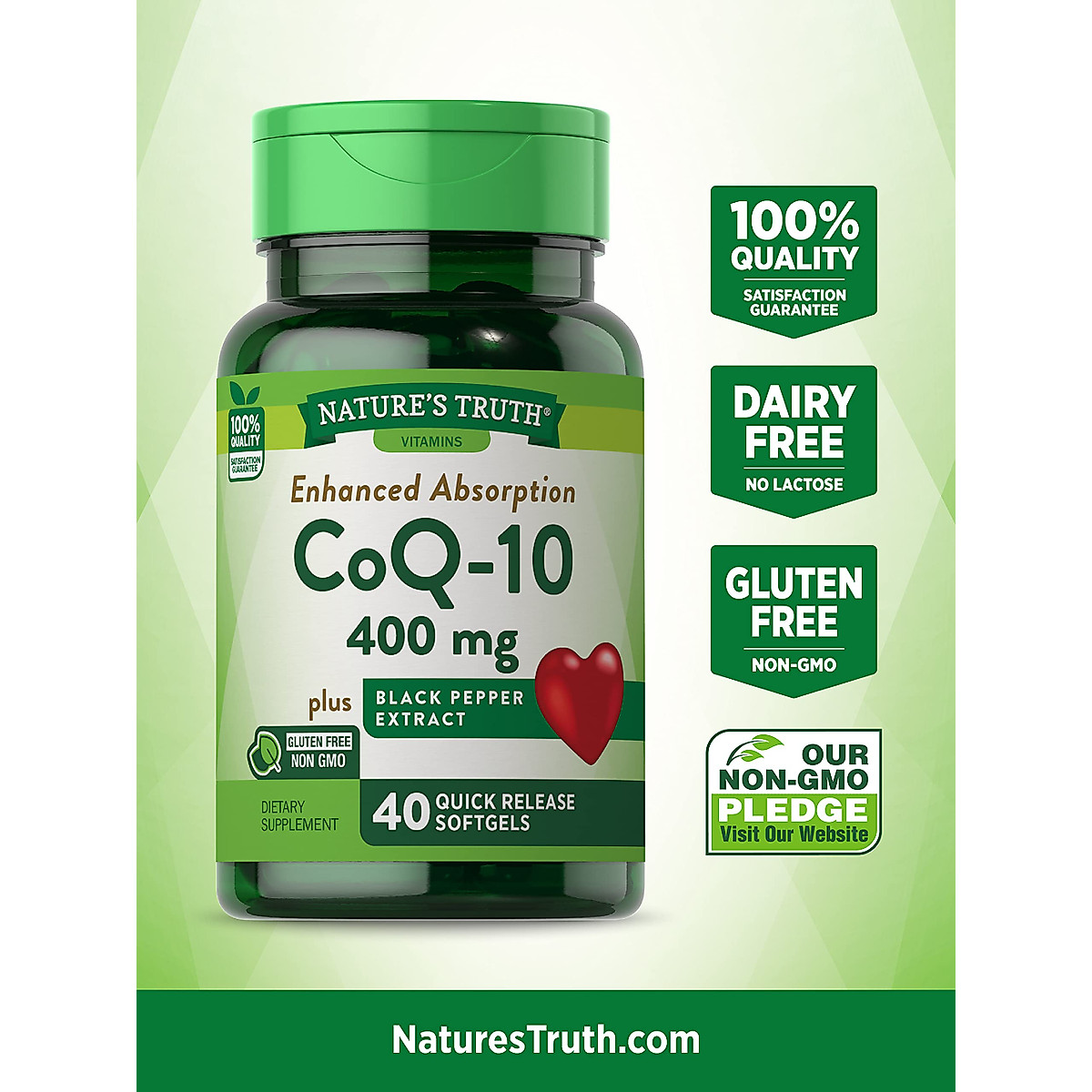 Nature's Truth Co-Q10 400mg | 40 Softgels | Maximum Strength Supplement | Enhanced Absorption | Non-GMO, Gluten Free