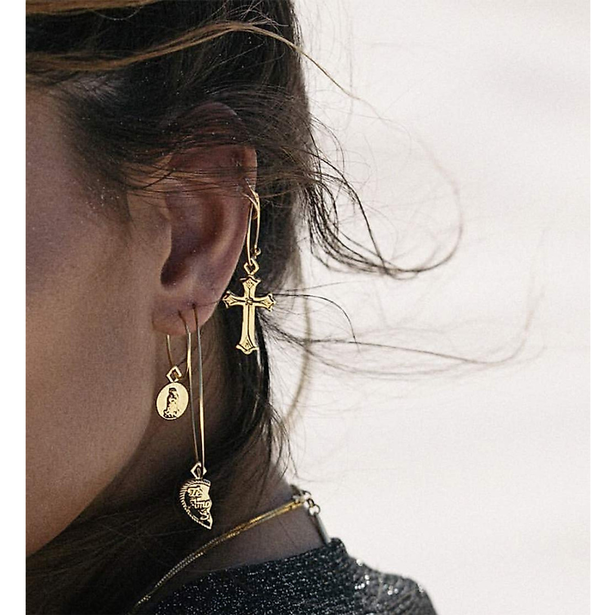 Cross Earrings for Women14K Gold Plated Dangle Vintage Hoop Drop Faith Earrings Jewelry Gifts Gold Cross Earrings for Women