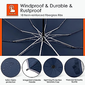 Bodyguard Inverted Umbrella Large Windproof Umbrellas for Rain Sun Travel Umbrella Compact with Reflective Stripe, Blue-46 IN