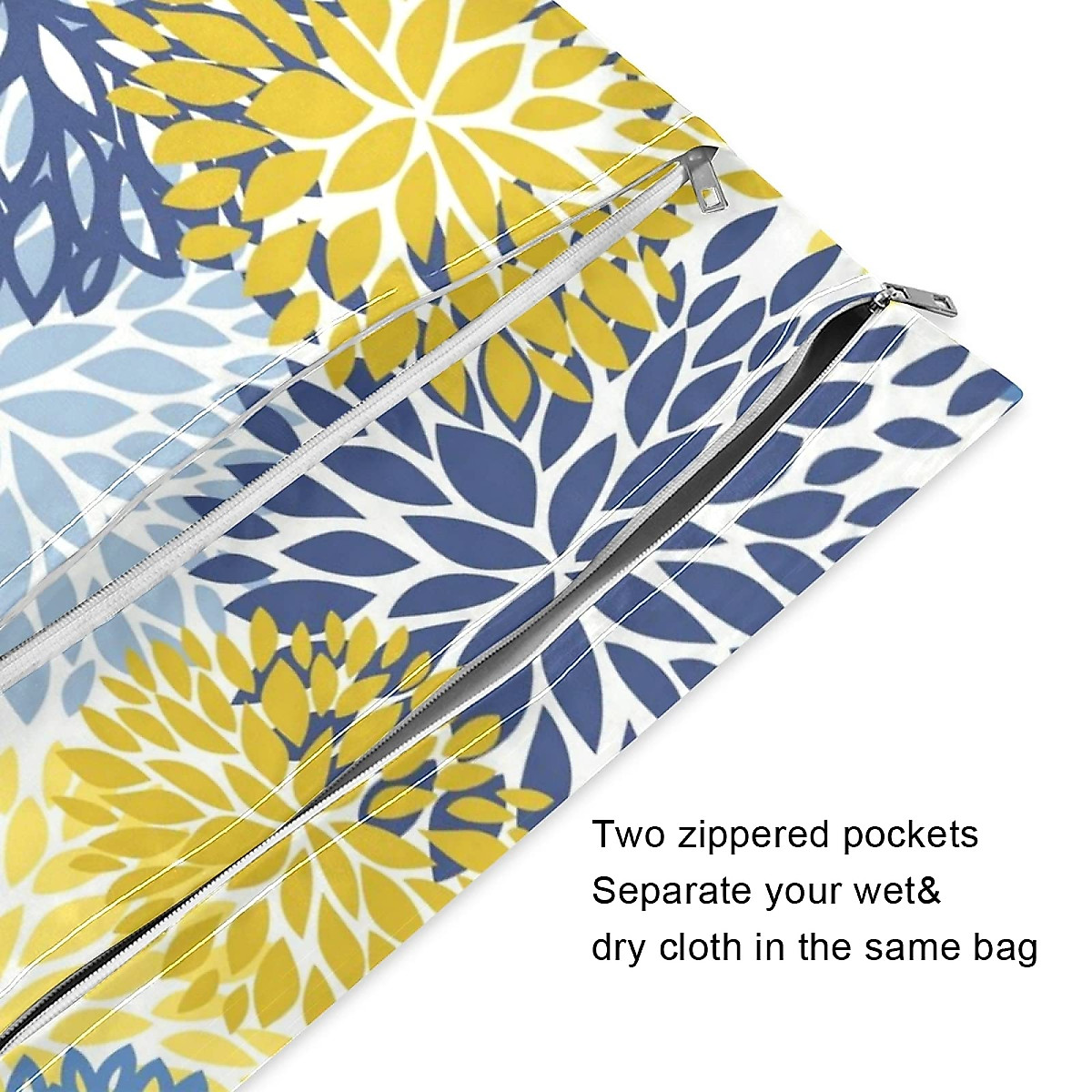 Spring Floral Navy Chrysanthemums Wet Dry Bags Sets for Baby Cloth Diaper Bag Flower Waterproof Beach Travel Bag for Swimsuits Wet Clothes Washable Reusable Organizer with Two Zippered Pockets 2 pcs