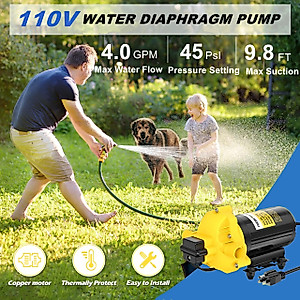 YOMILINK Fully Self-priming Water Pump, 110V 4.0 GPM 45 PSI, Automatic On-Demand Diaphragm Pump, for Kitchen, Bathroom RV, Marine Yacht, Lawn Garden, House, Fish Tanks, Small Fountains, Rain Barrels