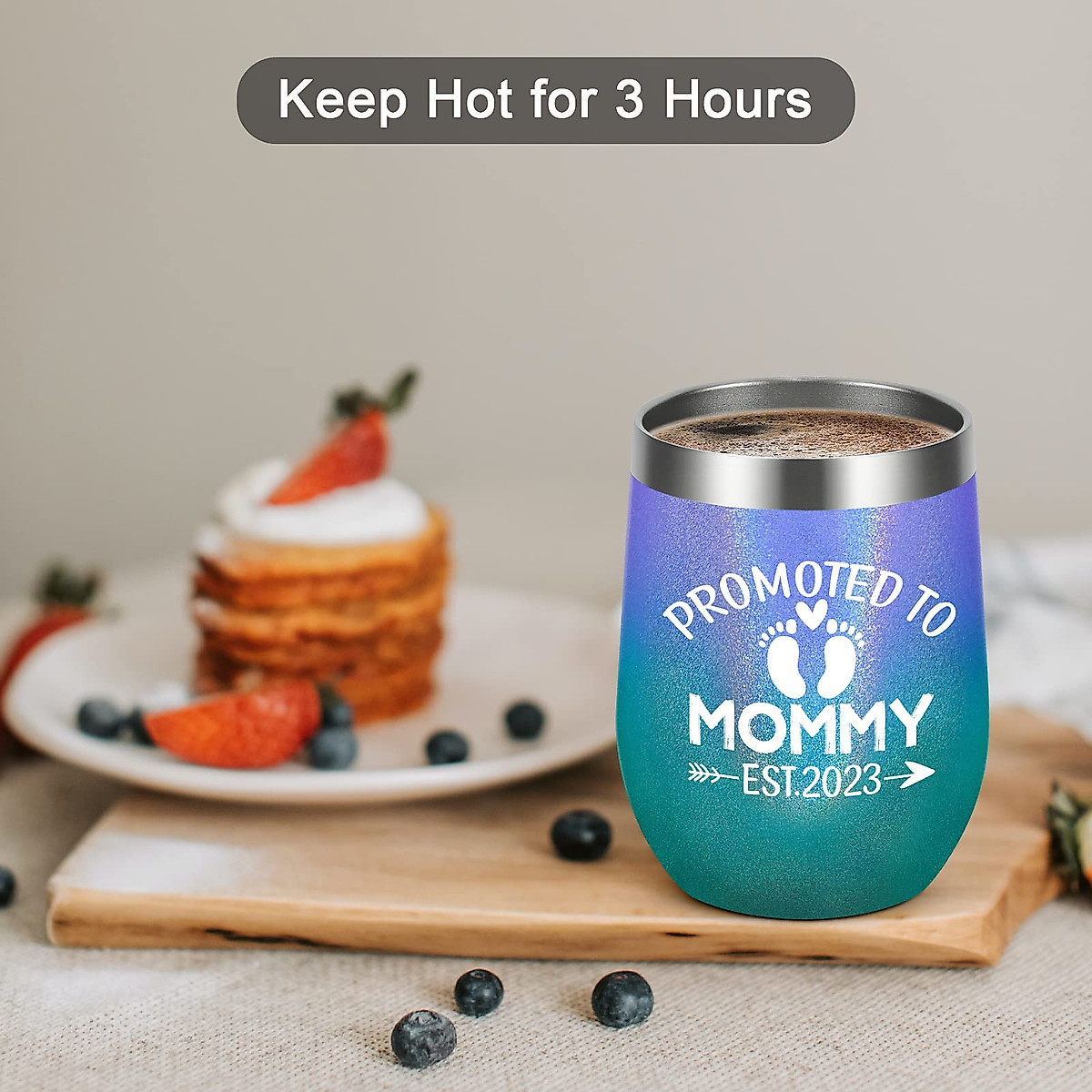 GINGPROUS New Mom Gifts, Promoted to Mommy Est 2023, Mothers Day Gifts for New Mom to be First Time Mom New Mother Mommy Pregnancy Baby Shower, 12oz Insulated Stainless Steel Wine Tumbler, Rose Gold