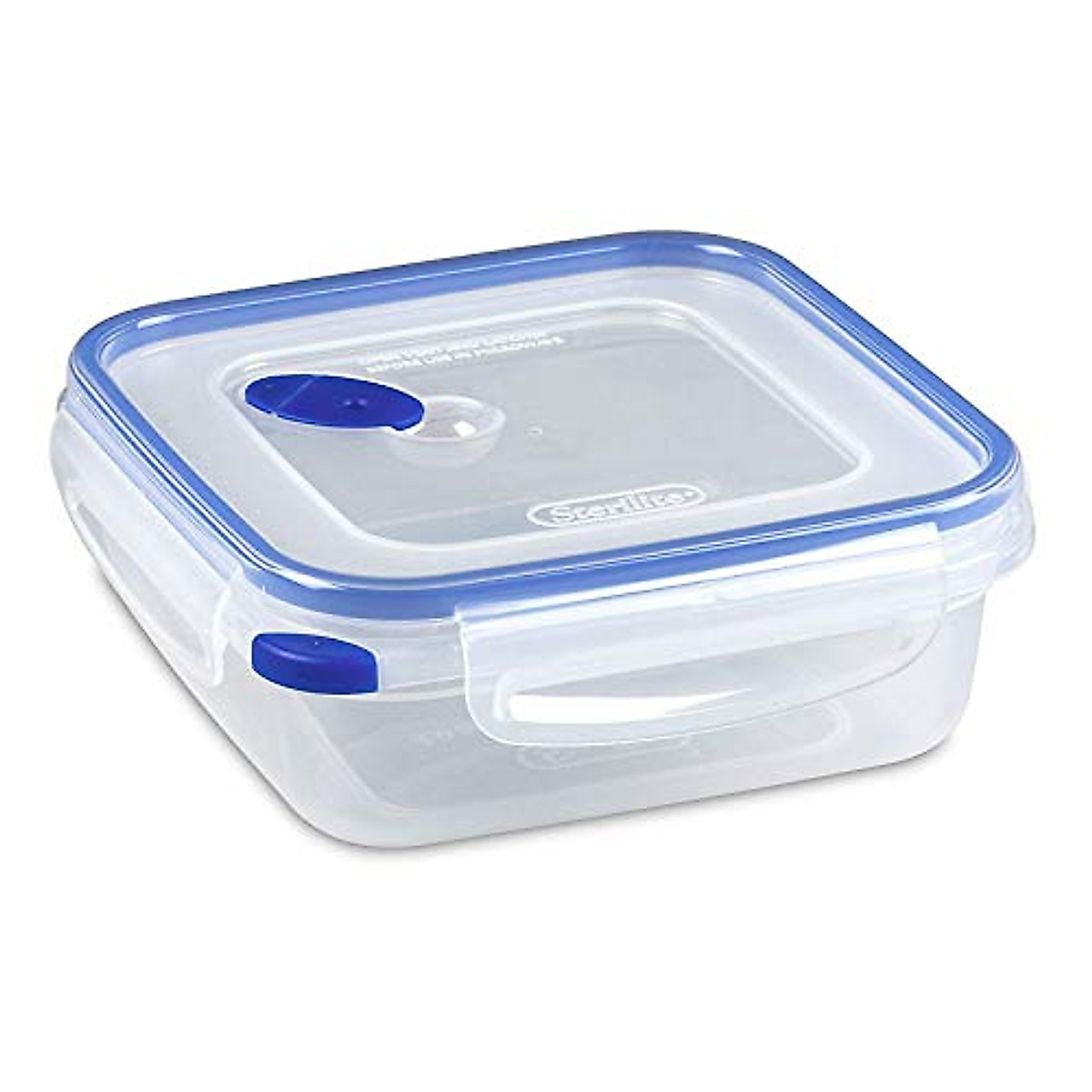 Sterilite Ultra-Seal 4 Cup Square, Airtight Food Storage Container, Latching Lid, Microwave and Dishwasher Safe, Clear With Blue Gasket, 1-Pack
