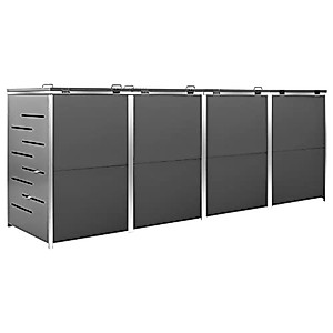 Canditree Outdoor Large Storage Shed for Garbage Cans, Stainless Steel Quadruple Wheelie Bin Shed with 4 Doors for Patio (Anthracite)