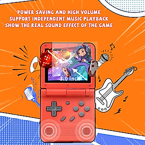 Retro Handheld Game Console 3 inch IPS Screen, Mini Clamshell Open Source System Games Consoles with 64G TF-Retro Games, Built-in Rechargeable Battery, Portable Hand Held Game Video Consoles (Red)