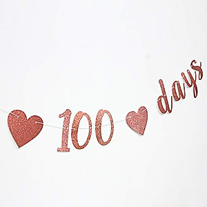 Rose Gold Glittter Happy 100 Days Banner Sign for Kids Birthday, Baby Shower, Wedding Celebration Party Decor Cursive Bunting Decorations