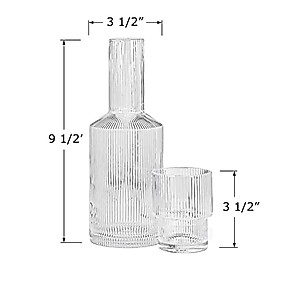 Red Co. Textured Round Clear Glass Bedside Water Serving Carafe with Tumbler – 2-Piece Beverage Set