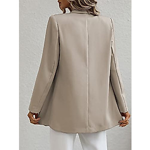 Lueluoye Women's Casual Blazers Long Sleeve Open Front Gold Button Work Office Blazer Jackets with Pockets Khaki M