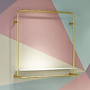 NEOCHY Wall-Mounted Clothes Rail, Clothes Display Rack with Shelves and 2 Rails, Industrial Tube Hangers, Closet Racks/Golden/100Cm