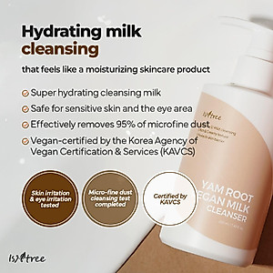 IsNtree Yam Root Vegan Milk Cleanser 220ml, 7.43 fl.oz | Korean Skincare | Rich & Creamy Texture | Hydrating & Mild | Vegan Skincare