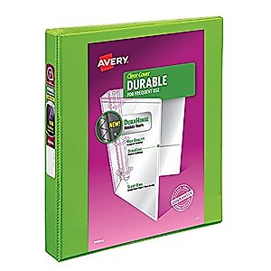 Avery Durable View 3 Ring Binder, 1 Inch Slant Rings, 1 Green Binder (17832)