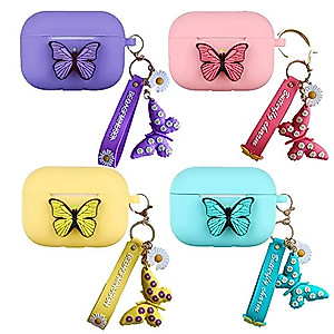 YQG Butterfly AirPods Pro Case, Shockproof Silicone 3D Butterfly Airpods 3 Cover Keychain for Women Girls Gift Compatible with Apple Airpods Pro Charging Case-Pink Butterfly