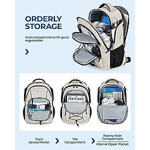 BAGSMART Travel Laptop Backpack, 15.6 inch Anti Theft Laptop Backpack With USB Charger Hole, Water Resistant College bookbag for Women Men, Casual Daily Backpack for travel, Beige