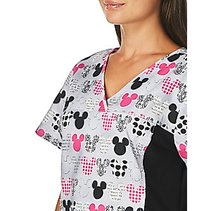 Disney Cherokee Women's V-Neck Knit Panel Top Mickey, Grey, Medium