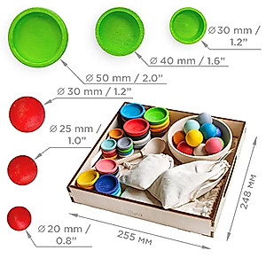 Ulanik Colors and Sizes Toddler Montessori Toys for 3 Year Old + Kids Wooden Matching Game for Learning Size & Color Sorting and Counting — 36 Balls on Plates