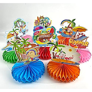 Uyoulis Set of 8 Premium 3D Double-Sided Paper Honeycomb Centerpiece Decorations for Summer Pool Hawaiian Beach Parties - Desktop Decor, Birthday Photo Props, and Holiday Party Supplies