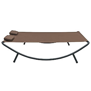 vidaXL Patio Lounge Bed in Brown Fabric - Outdoor Weather-Resistant Relaxation Furniture with Powder-Coated Steel Frame and Comfortable Pillows