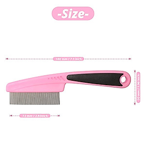 Flea and Lice Comb for Dogs and Cats - Promotes Hair Growth, Removes Loose Hair, Knots, and Flakes - Rubber Handle Brush for Pet Grooming (Pink)