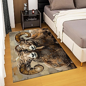 Generic Washable Area Rugs 2x3 Animal Bighorn Ram Non Slip Rug Low Pile Rug Floor Carpet Printed Area Rug Soft Area Rug for Living Room Bedroom Dinning Room Kitchen Indoor