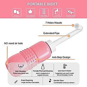 KKPOT Portable Travel Bidet Bottle 2 Pack - 450ml Peri Bottle for Postpartum Care,Handheld Portable Camping Bidet Bottle with Travel Bag for Women ,Men,Baby,Personal Hygiene (Blue+Pink)