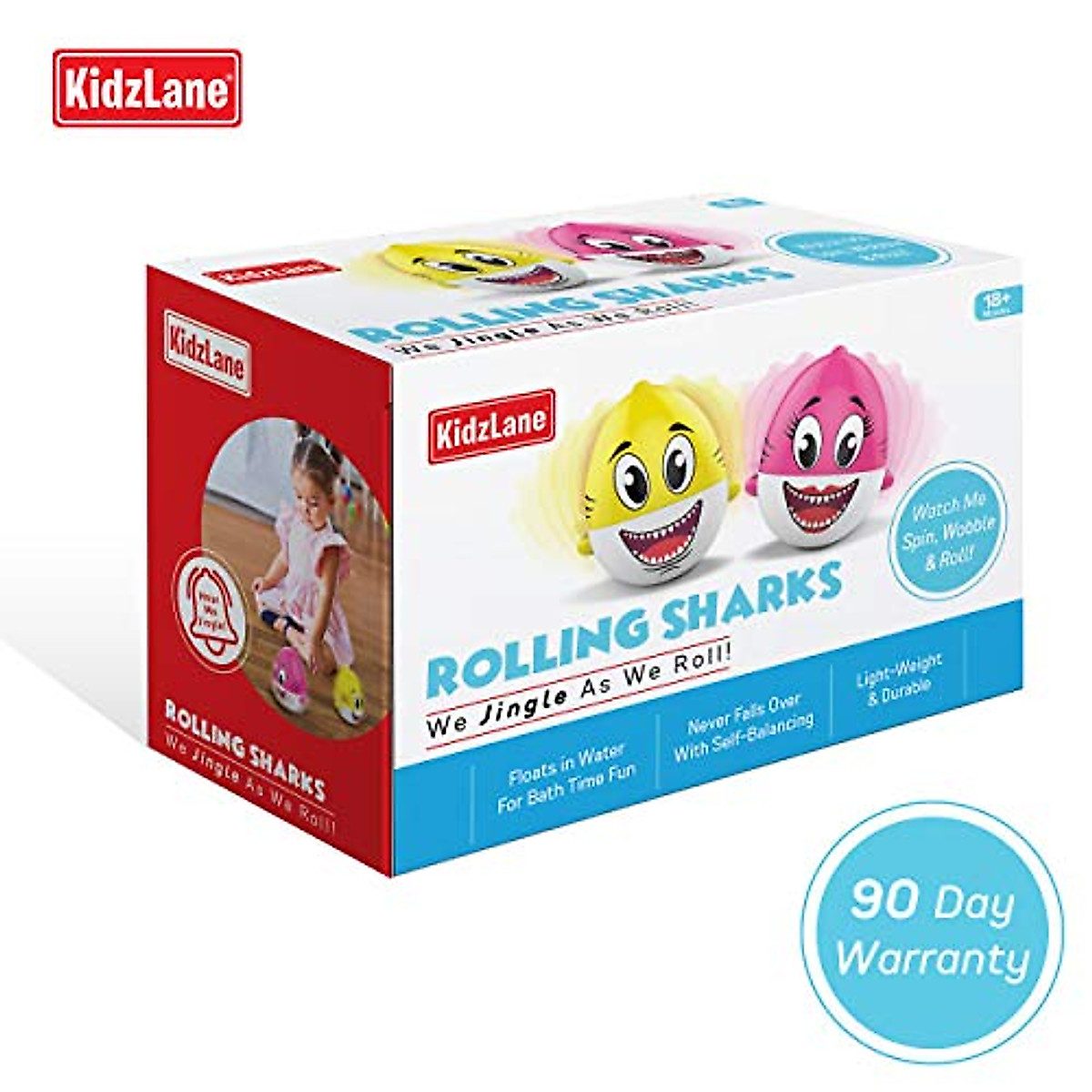 Kidzlane Shark Bath Toy for Babies and Toddlers | 2-Pack Pink and Yellow Bath Toy with Sound Effect | Weeble Wobble Toy for Babies | Shark Toy for Toddlers 6 Months +