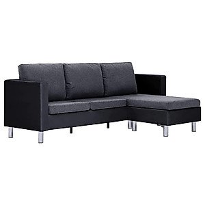 vidaXL Sofa, Sectional Sofa Couch with Cushions, Upholstered 3 Seater Sofa for Home Living Room Bedroom, Modern Style, Black Faux Leather