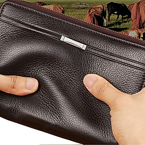 SUMGOGO Large Clutch Handbag Leather Zipper Around Wallets Wristlet Card Business Phone Wallet Case for Women Men (A-Brown)